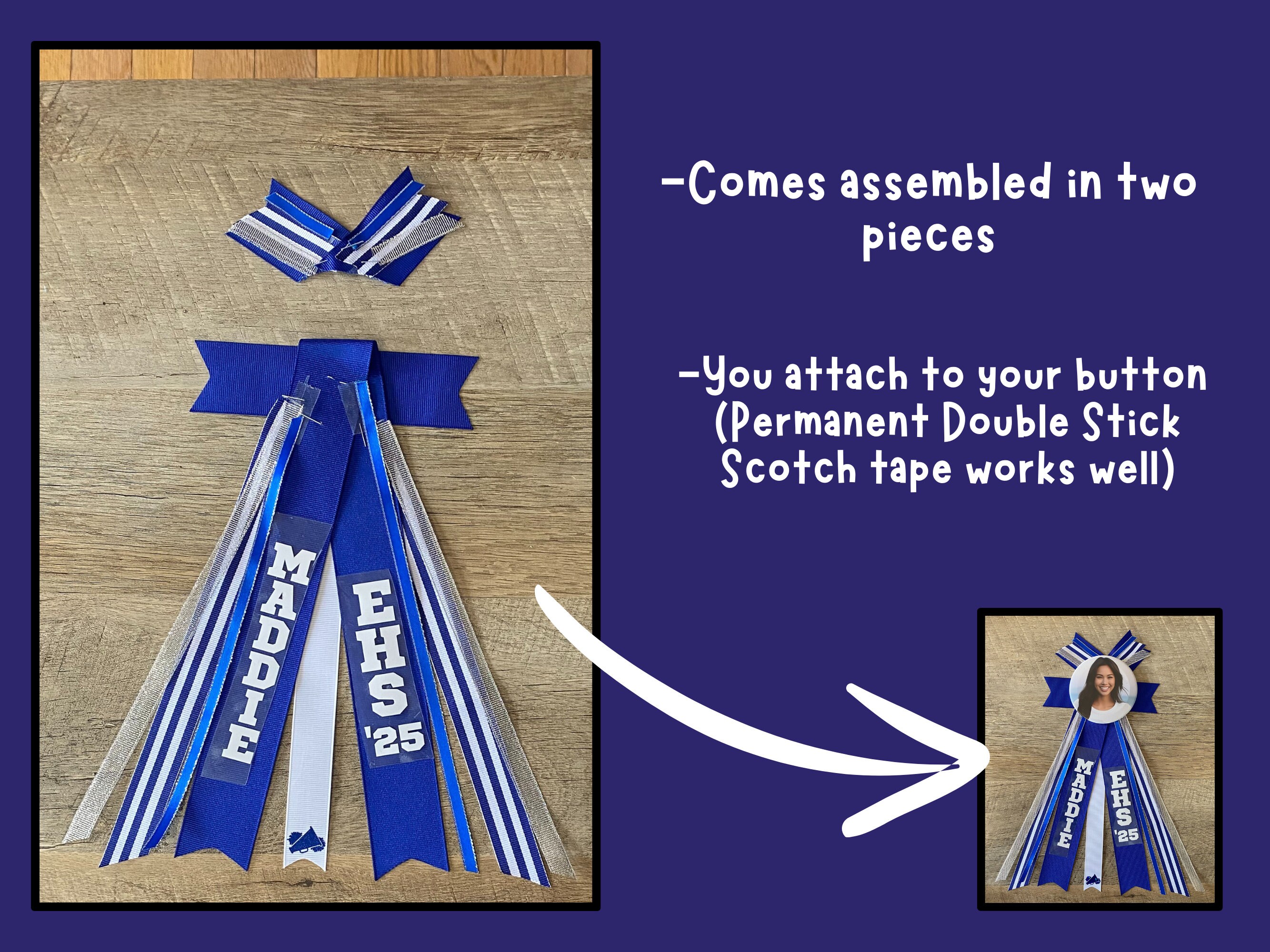 Custom Order in Progress, Cheer Ribbon Button Embellishments, Blue ...