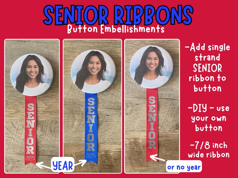 SENIOR Single Strand Ribbons to Add on Buttons, Ribbon Button ...