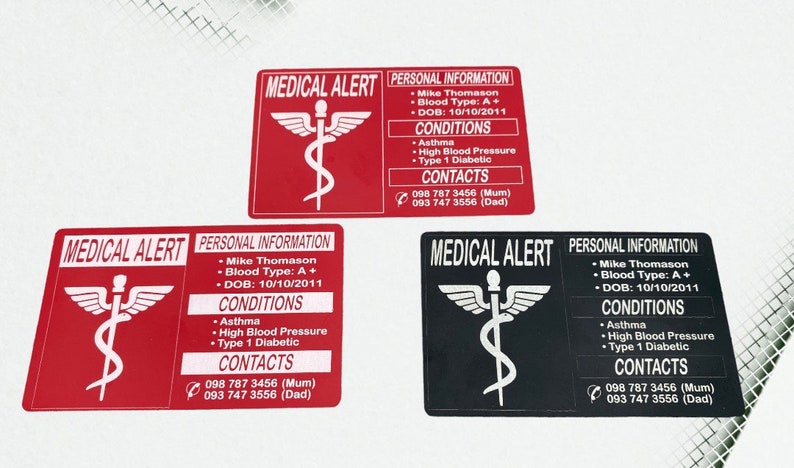 Personalised Medical Alert Card Medic Alert Personalised Card Medical ...