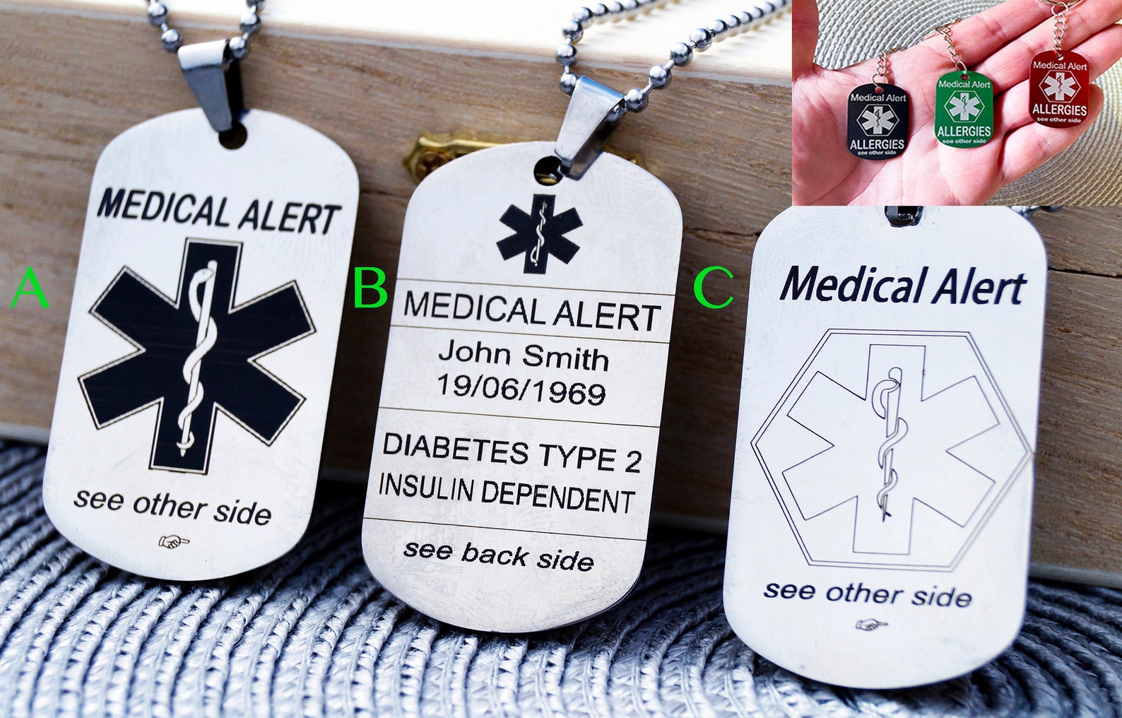 Personalised Pendant and Medical Alert Dog Tag Medical Alert Necklace ...