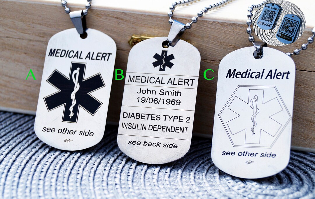 Medical Alert ID Tag Medical Alert Tag Personalised Necklace QR Code ...