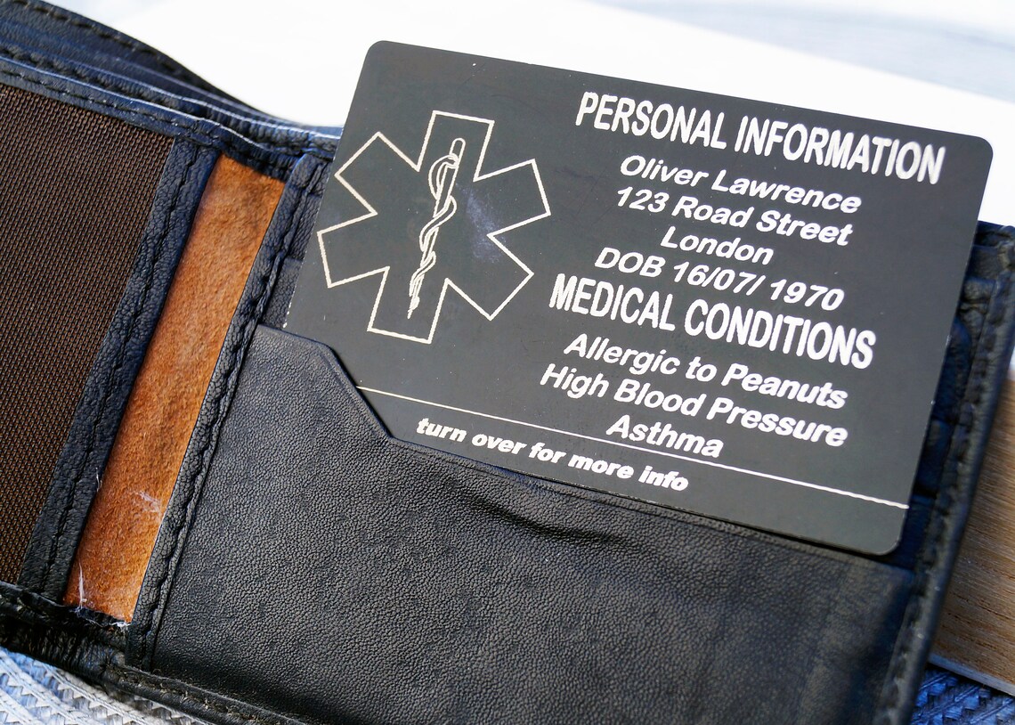 Wallet ICE Card Medical ID Card Medical Alert Card Personalized Custom ...