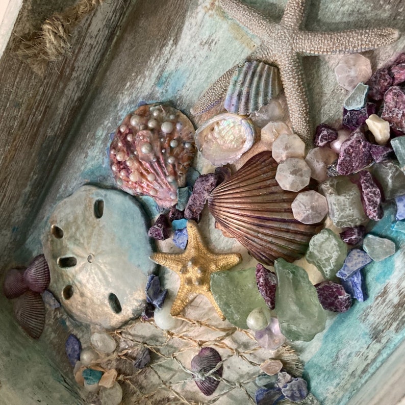 Nautical Beach Decor Wooden Shadow Box for Shelf/ With Sand - Etsy