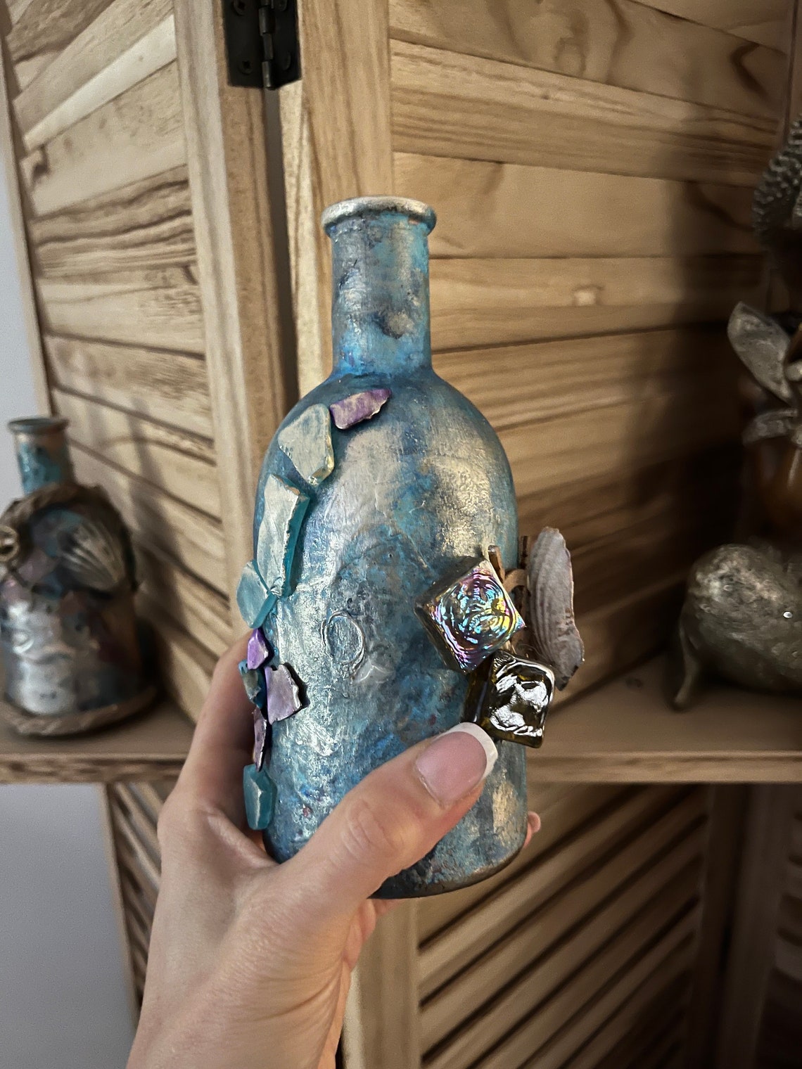 Gorgeous Incense Glass Bottle Holder/hand Painted/gold/blue/turquoise ...