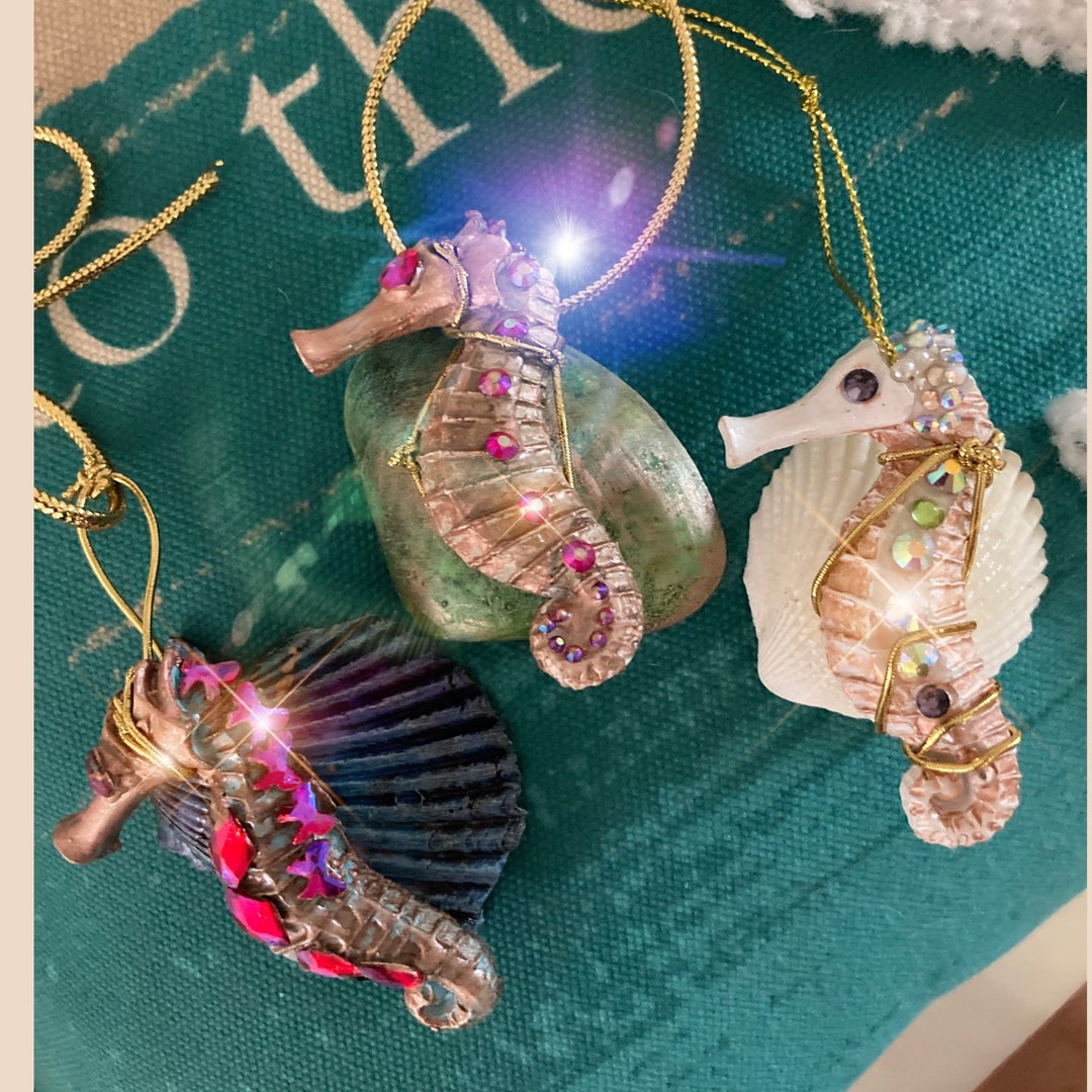 Mystical Seahorse Shell Ornaments/summer House Decor/embellished Purple ...