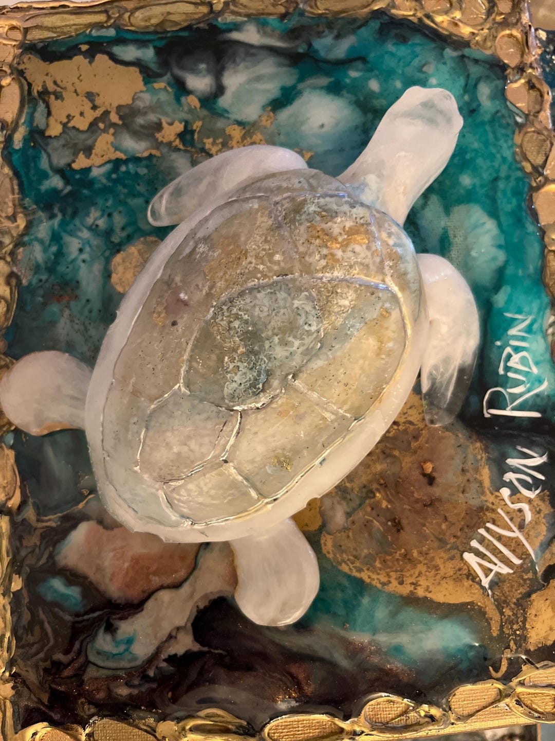 Resin Turtle With Shells: Beach Decor Keepsake (5.9x4.6 Inches) - Etsy