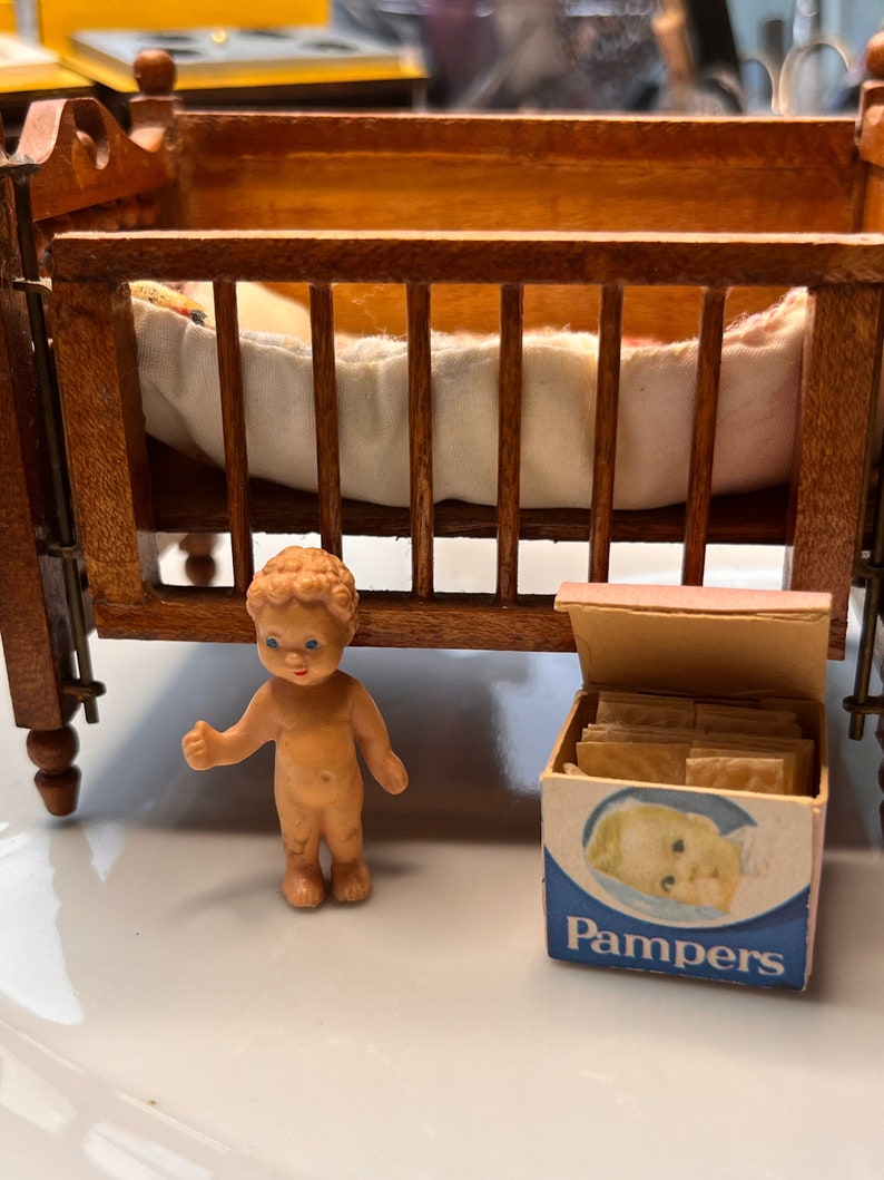 Vintage Artisan Miniature Baby Doll/rubber/plastic With Pampers Pack/1 ...