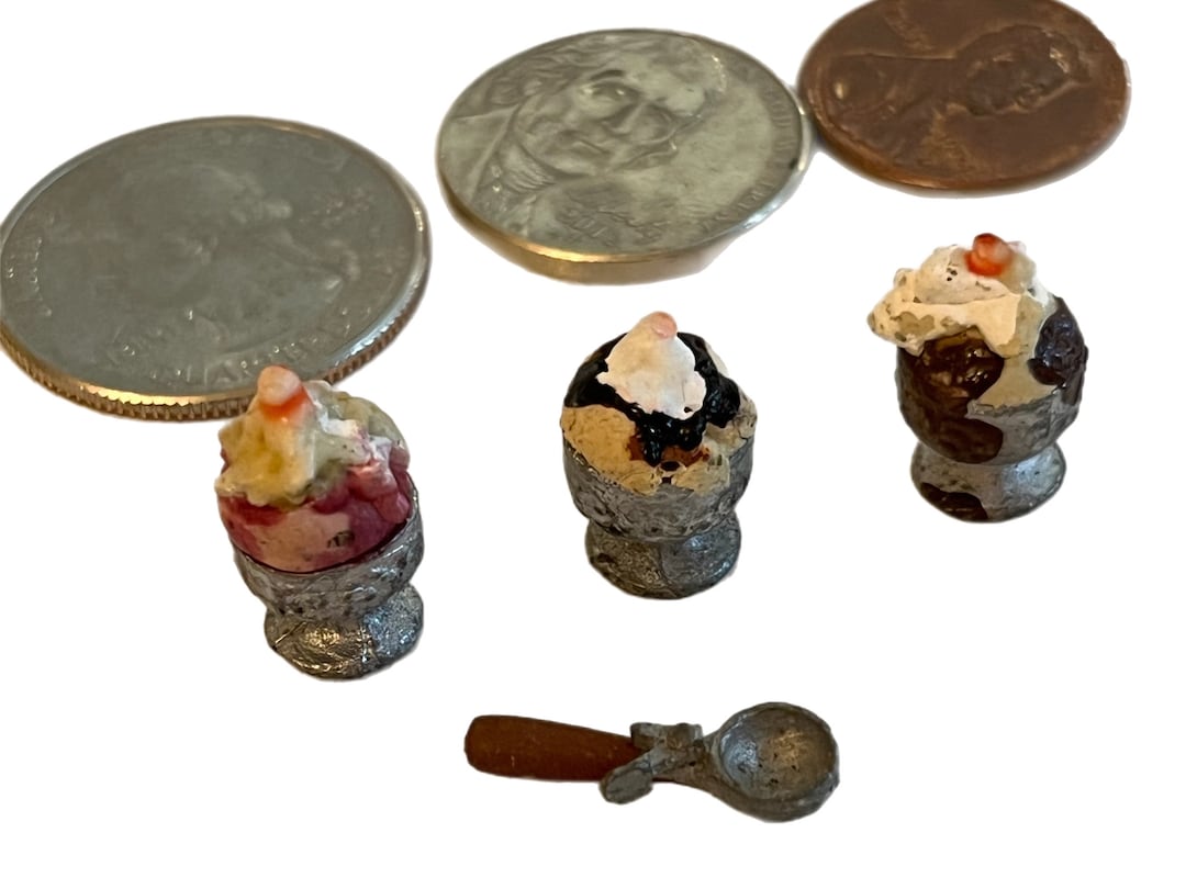 Vintage Dollhouse/old Fashioned Ice Cream Sundaes/miniature Dessert/ice ...