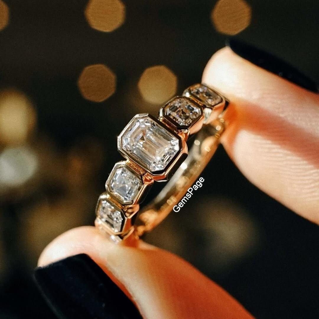 2.50 TCW Emerald Cut Moissanite Proposal Ring With on Side Asscher Cut ...