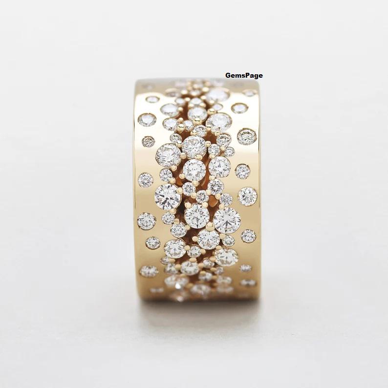 Gorgeous Round Cut Lab Grown Diamond Wide Band, Flush Set Scattered ...