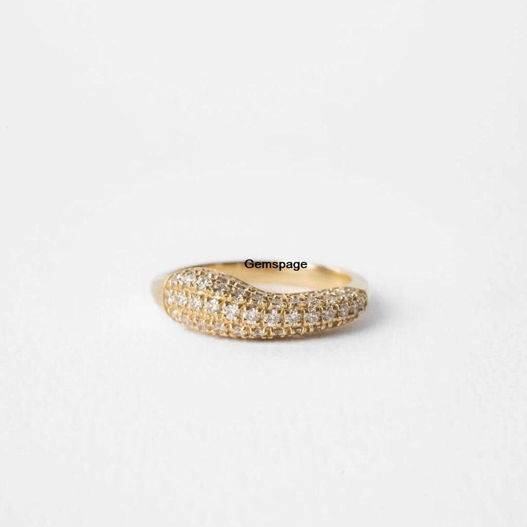 Pave Diamond Pinky Ring, 14k Gold Slim Signet Ring, Solid Gold Unique Stacking Ring With ...