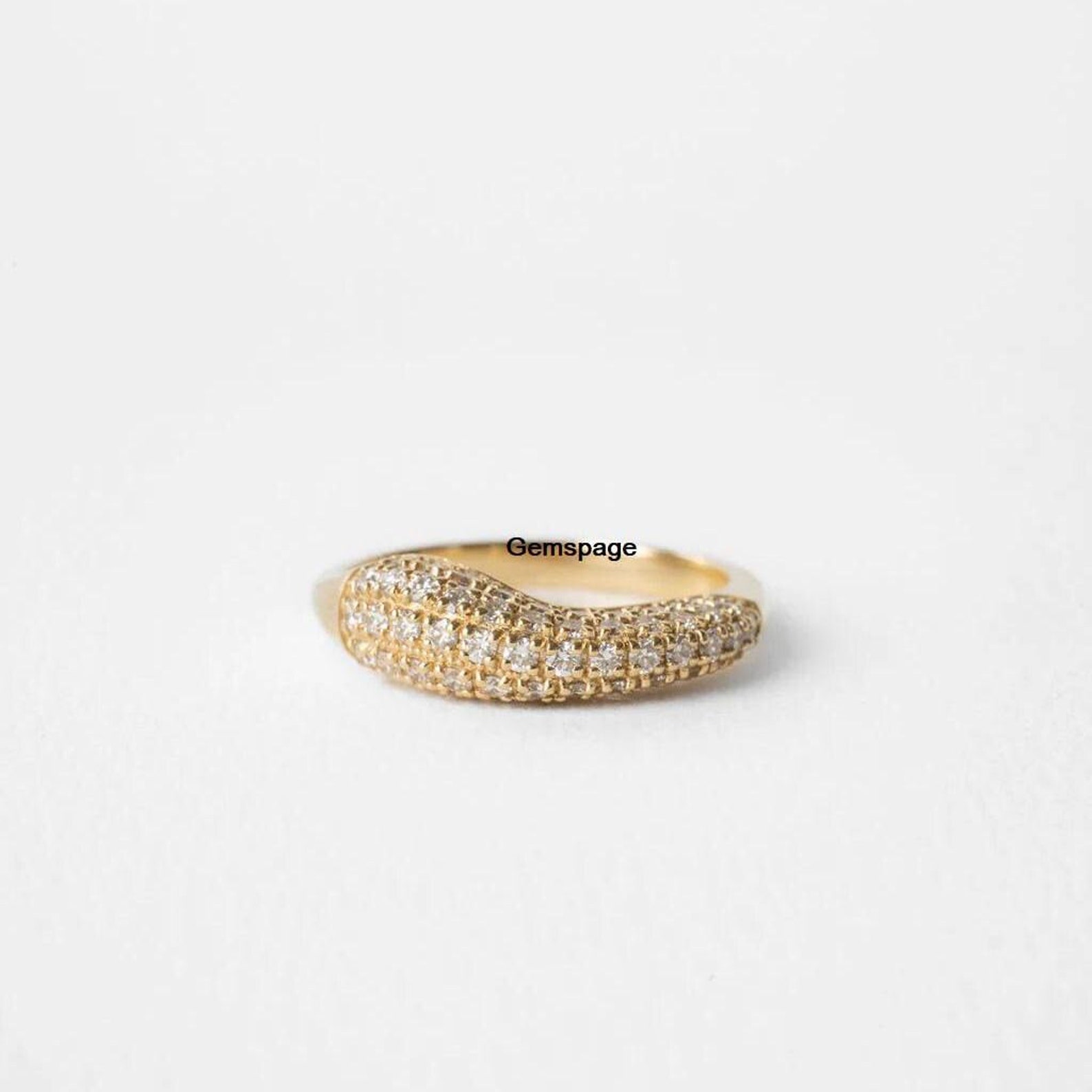 Pave Diamond Pinky Ring, 14k Gold Slim Signet Ring, Solid Gold Unique ...