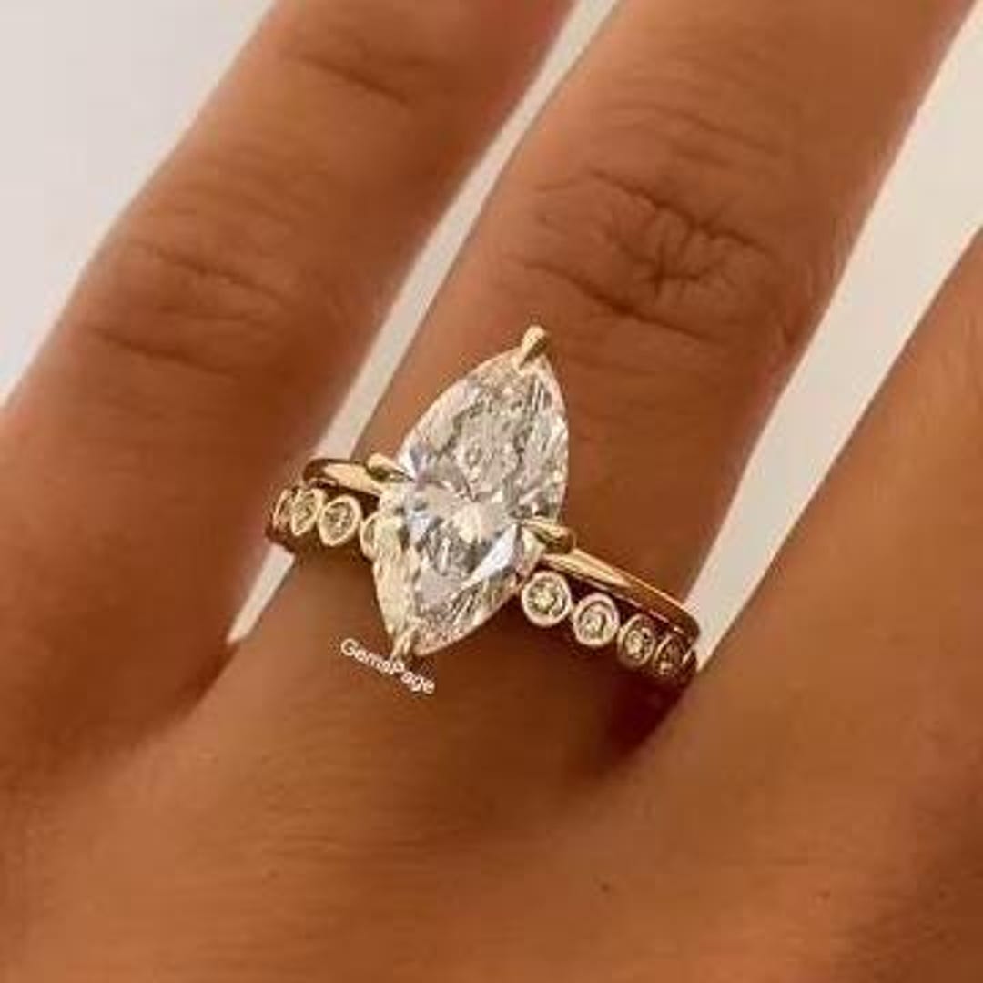 Compass Prong Set 12x6mm Marquise Cut Moissanite Solitaire Ring ...