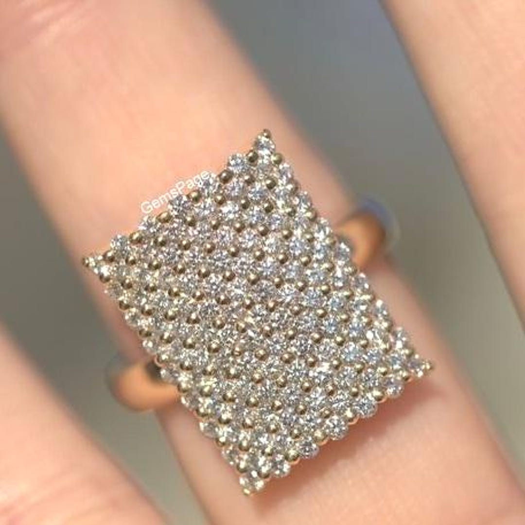 Rectangle Micro Pave Set Diamond Ring, Awesome 1.60 MM Round Cut Lab ...