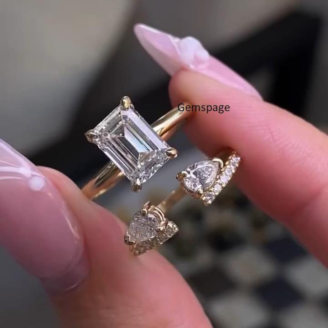 Perfect Matching Bridal Set Ring, Emerald Solitaire Diamond Ring, Two ...
