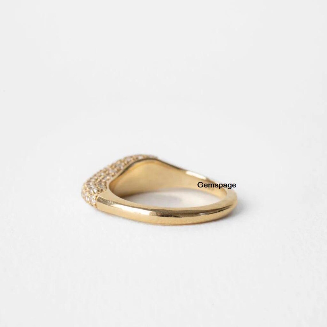 Pave Diamond Pinky Ring, 14k Gold Slim Signet Ring, Solid Gold Unique ...