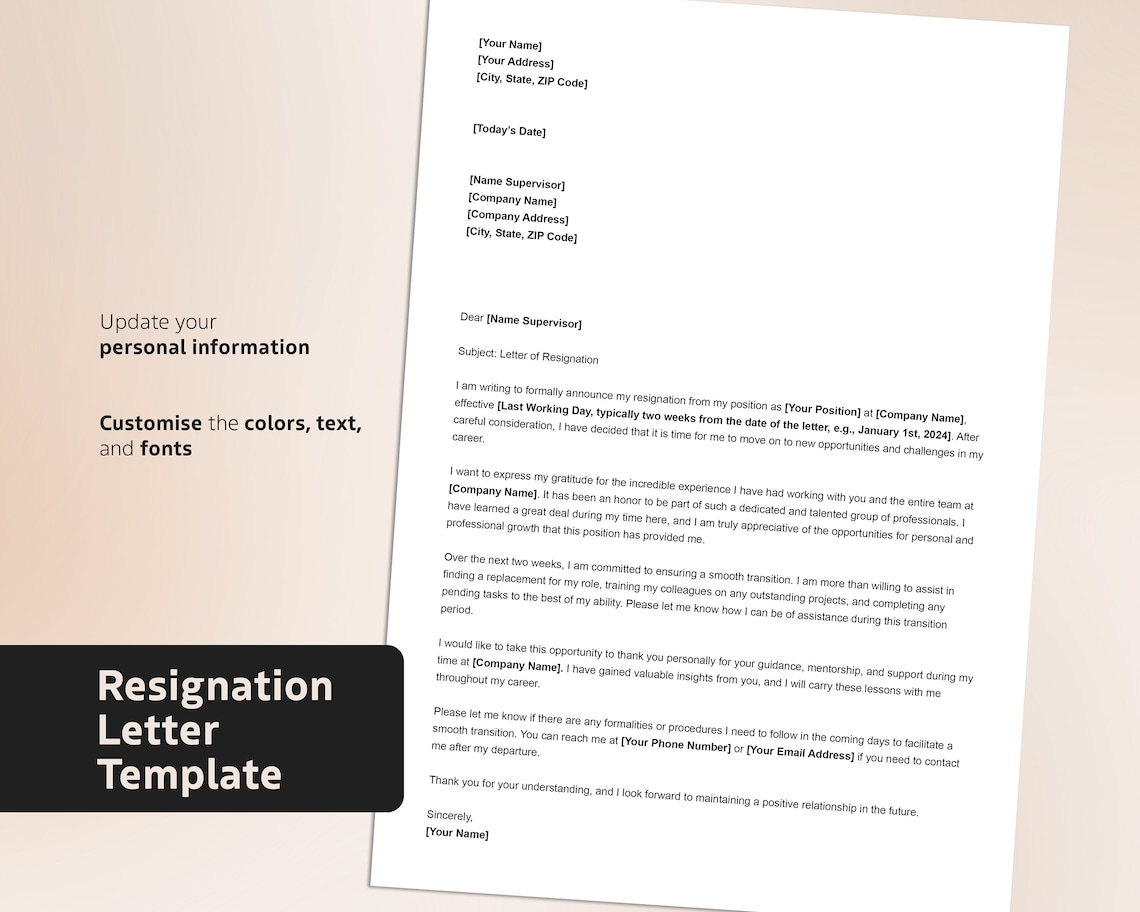 Resignation Letter Template, Modern and Simple, Google Docs, Word, PDF ...