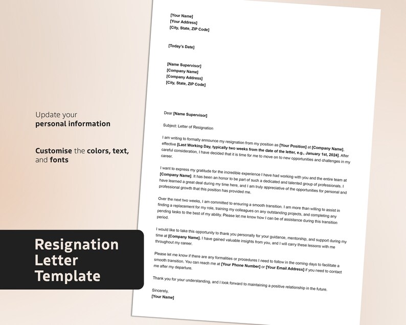 Resignation Letter Template, Modern and Simple, Google Docs, Word, PDF ...