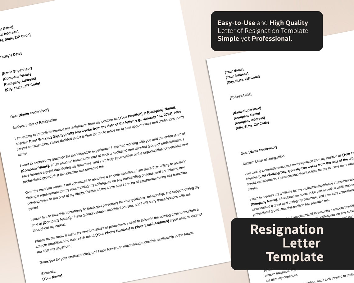 Resignation Letter Template, Modern and Simple, Google Docs, Word, PDF ...