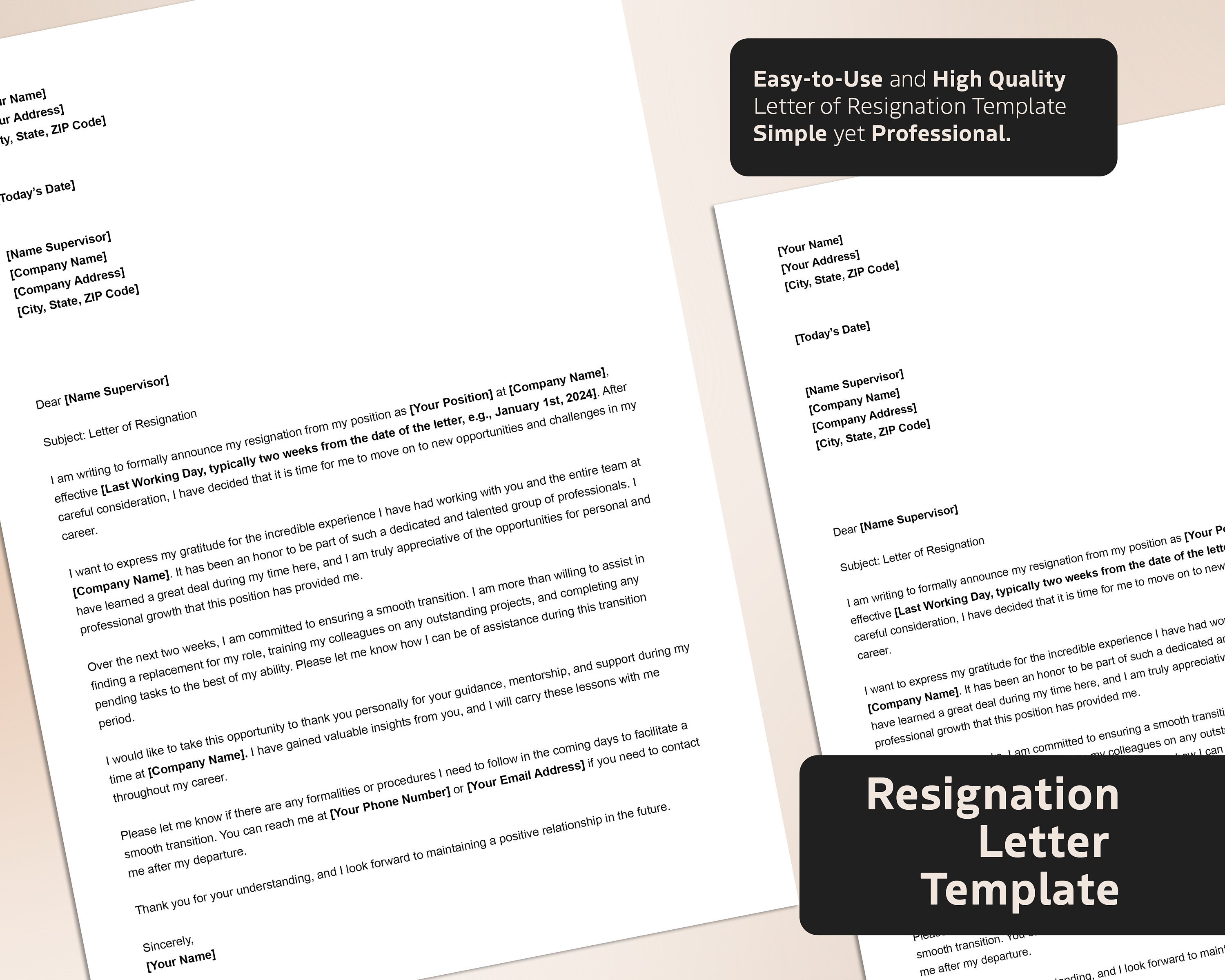 Resignation Letter Template, Modern and Simple, Google Docs, Word, PDF ...