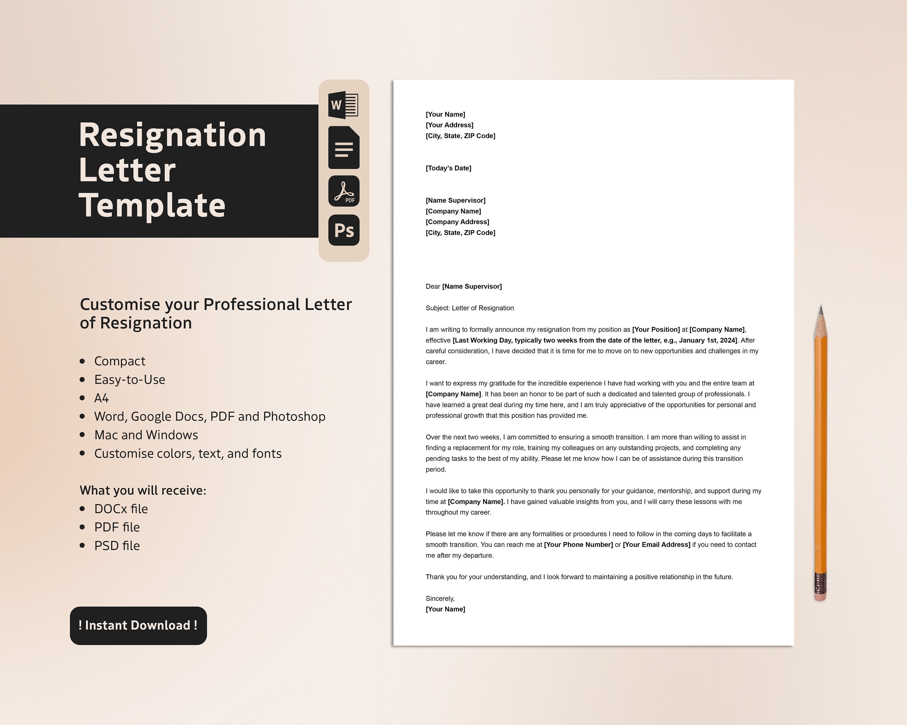 Resignation Letter Template, Modern and Simple, Google Docs, Word, PDF ...