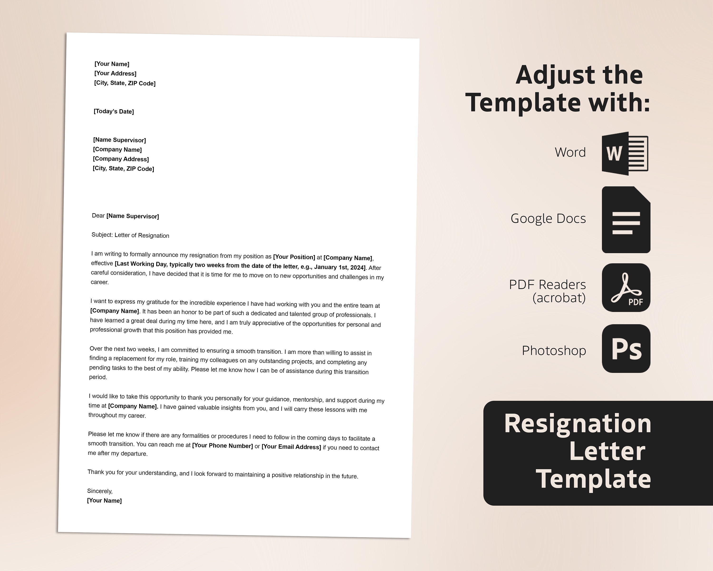 Resignation Letter Template, Modern and Simple, Google Docs, Word, PDF ...