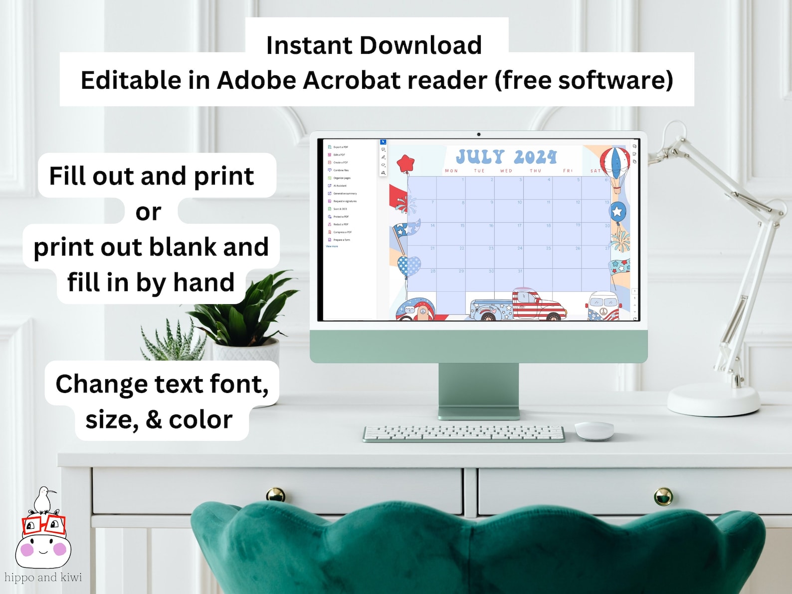 Editable July 2024 Calendar, Fillable July Monthly Calendar With Retro ...