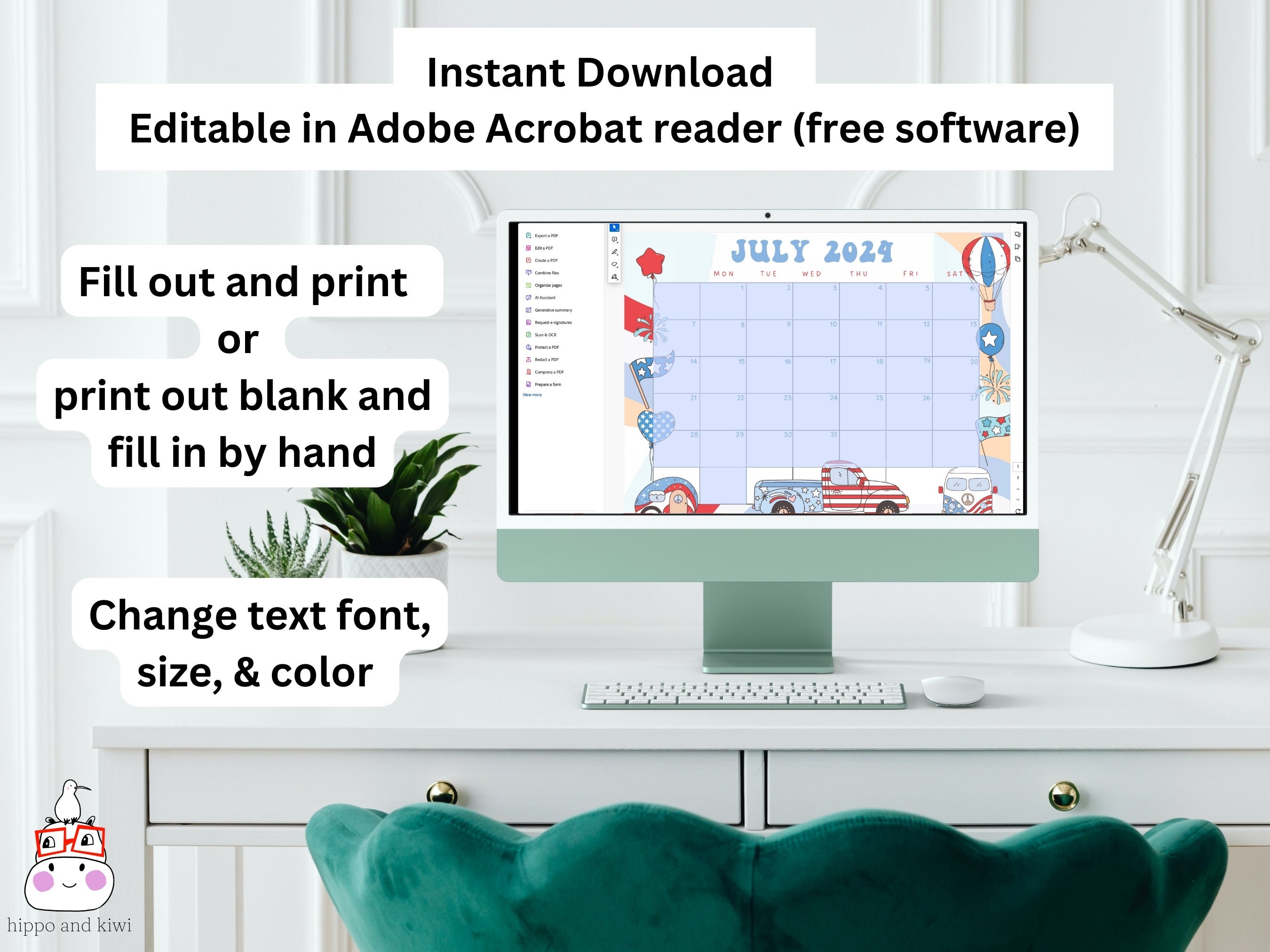 Editable July 2024 Calendar, Fillable July Monthly Calendar With Retro ...