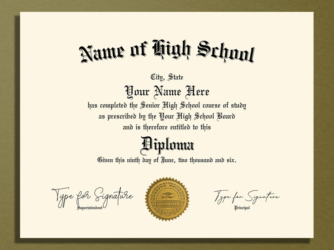 Simple and Classic High School DIY Diploma Template, Classy GED ...