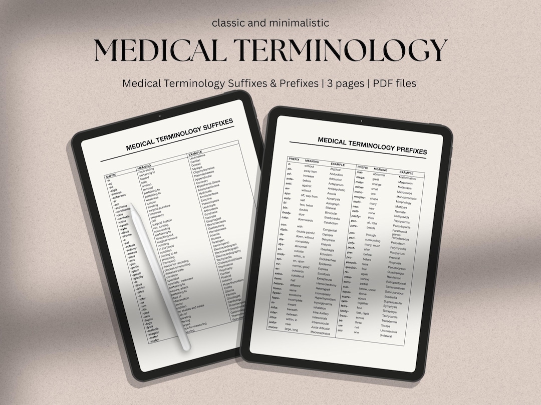 Medical Terminology List, Printable Medical Prefixes and Suffixes in ...