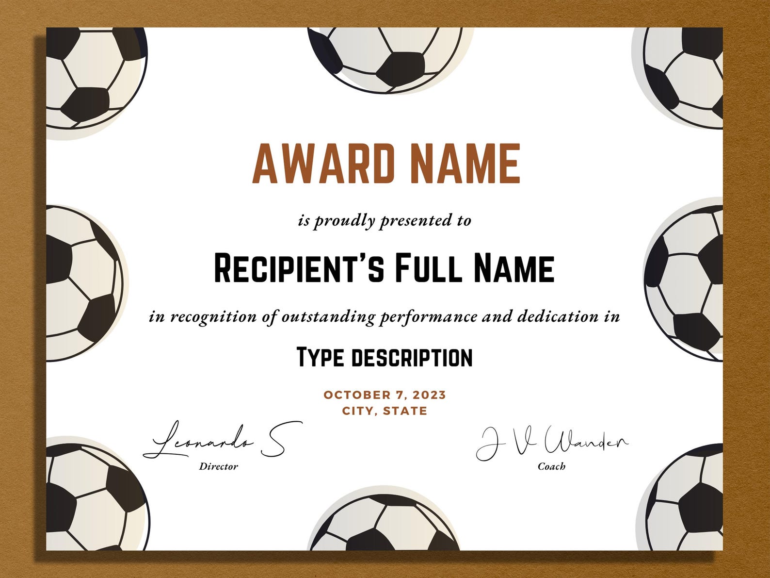 Editable Soccer Award Certificate Template, Printable Sport Award ...