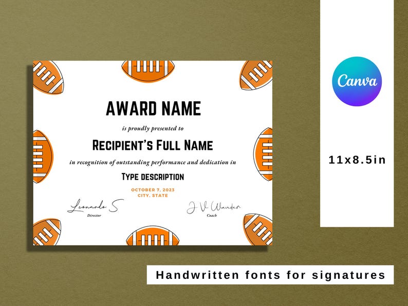Editable Football Award Certificate Template, Printable Sport Award ...