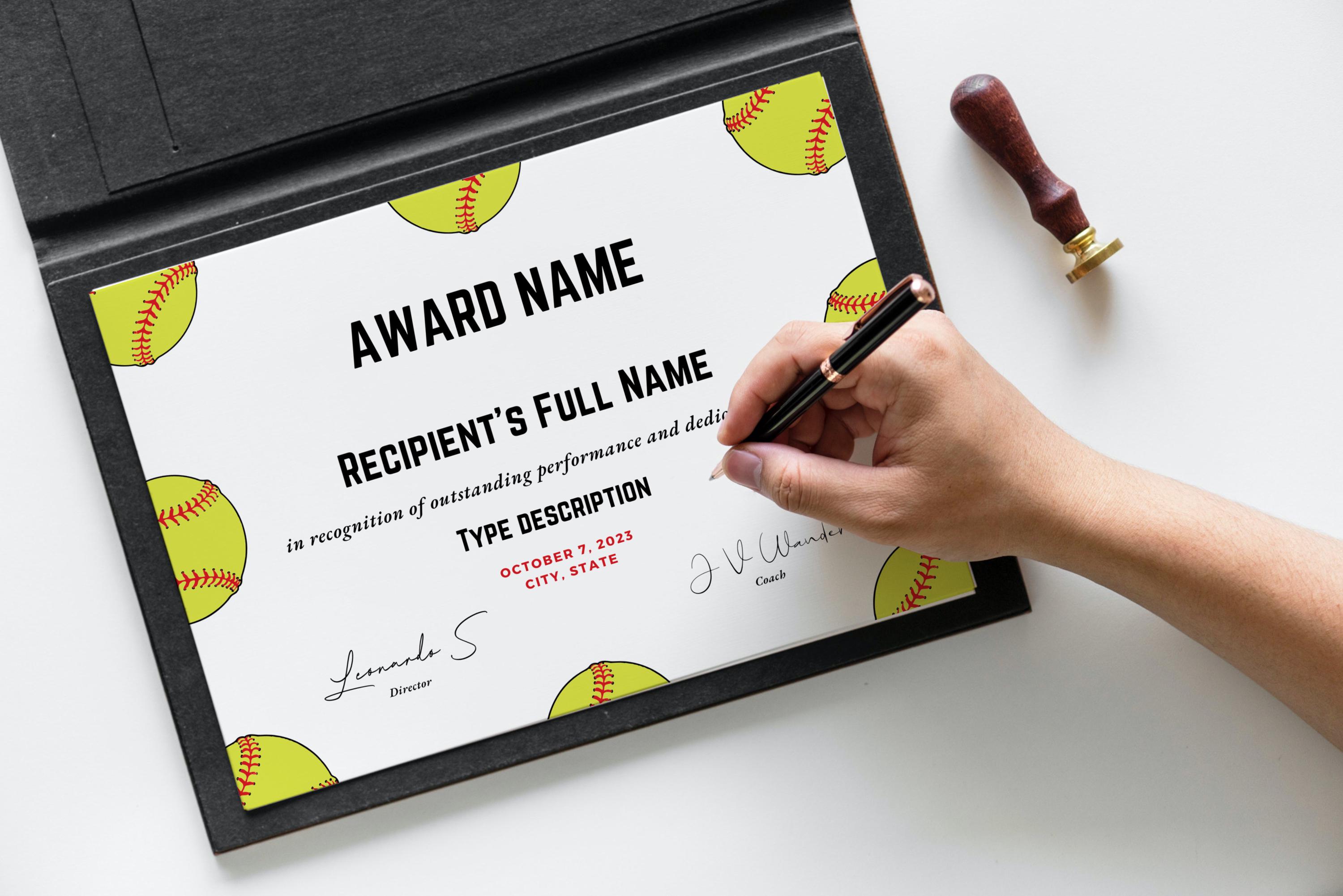 Editable Softball Award Certificate Template, Printable Sport Award ...