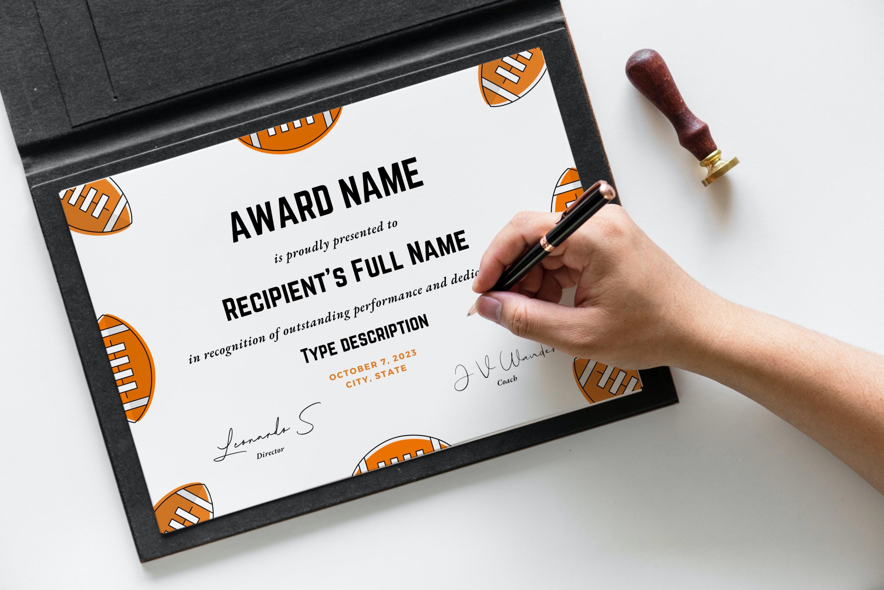 Editable Football Award Certificate Template, Printable Sport Award ...