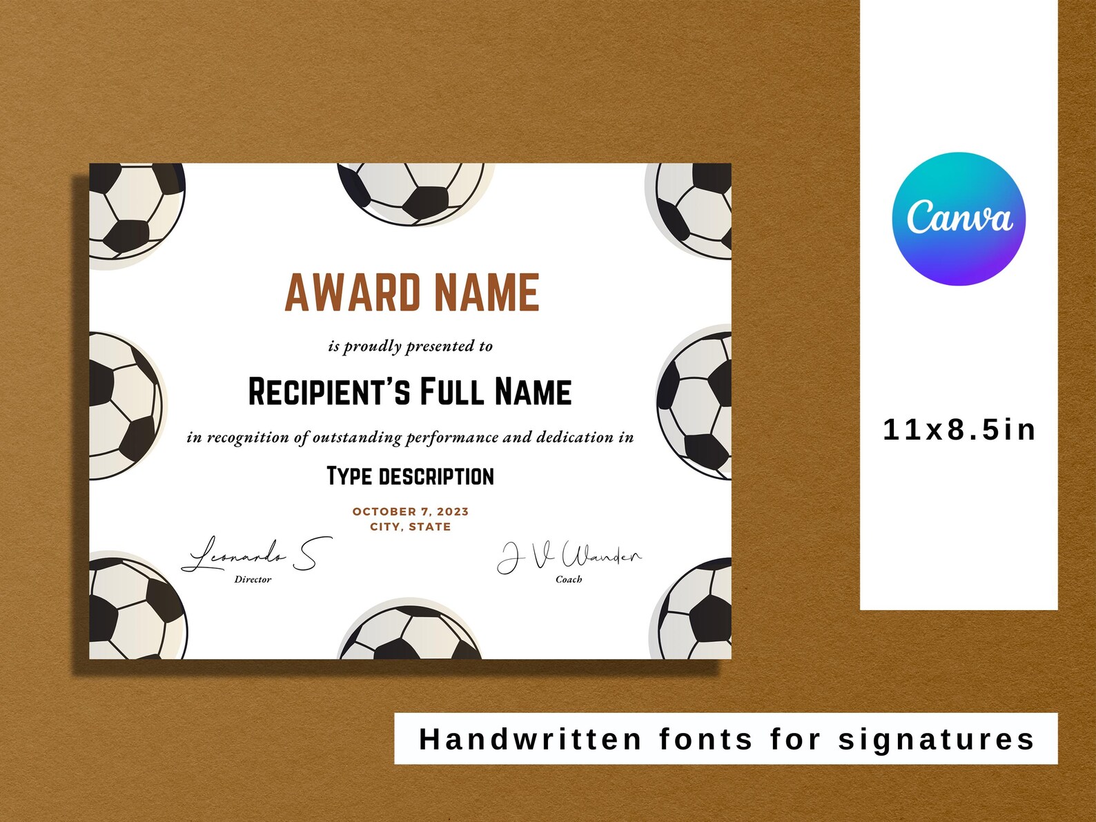 Editable Soccer Award Certificate Template, Printable Sport Award ...