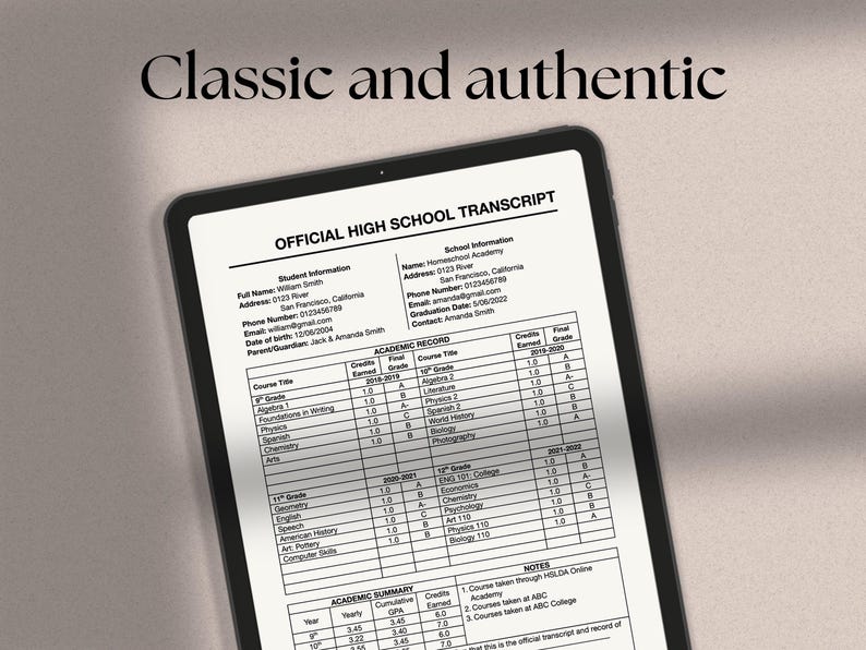 Printable High School Transcript Template, Homeschool Transcript ...