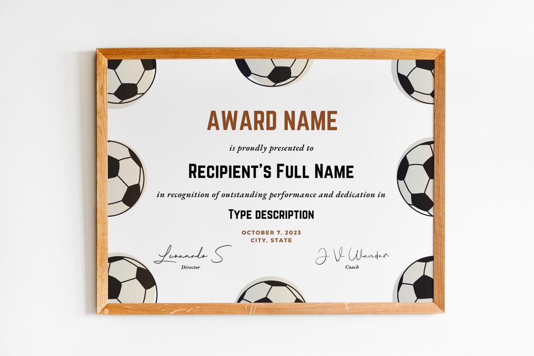 Editable Soccer Award Certificate Template, Printable Sport Award ...