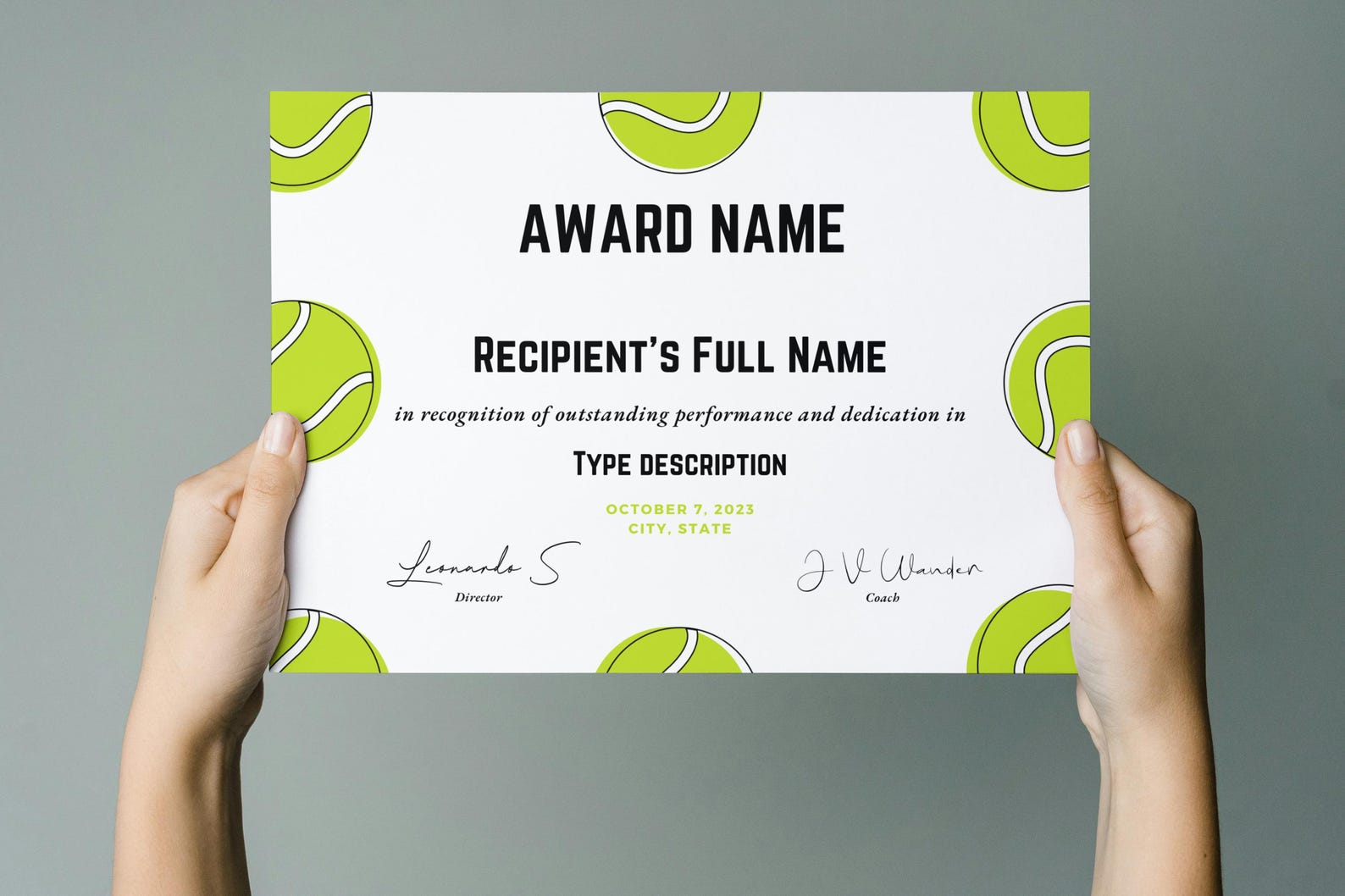 Customizable Tennis Award Certificate Template, Printable Sport Award ...