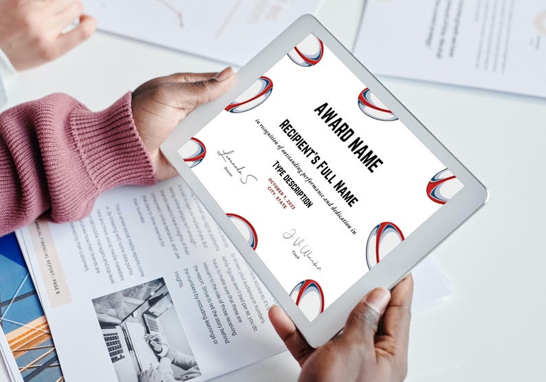 Customizable Rugby Award Certificate Template, Printable Sport Award ...