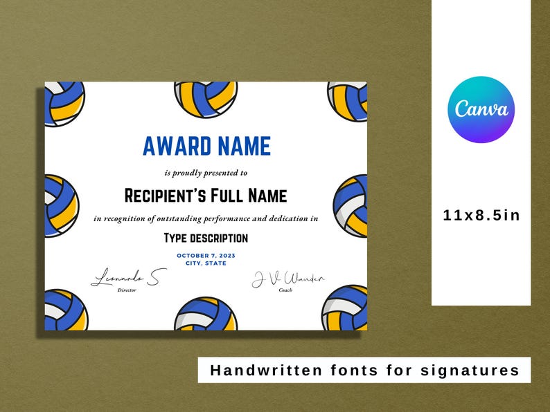 Customizable Volleyball Award Certificate Template, Printable Sport ...