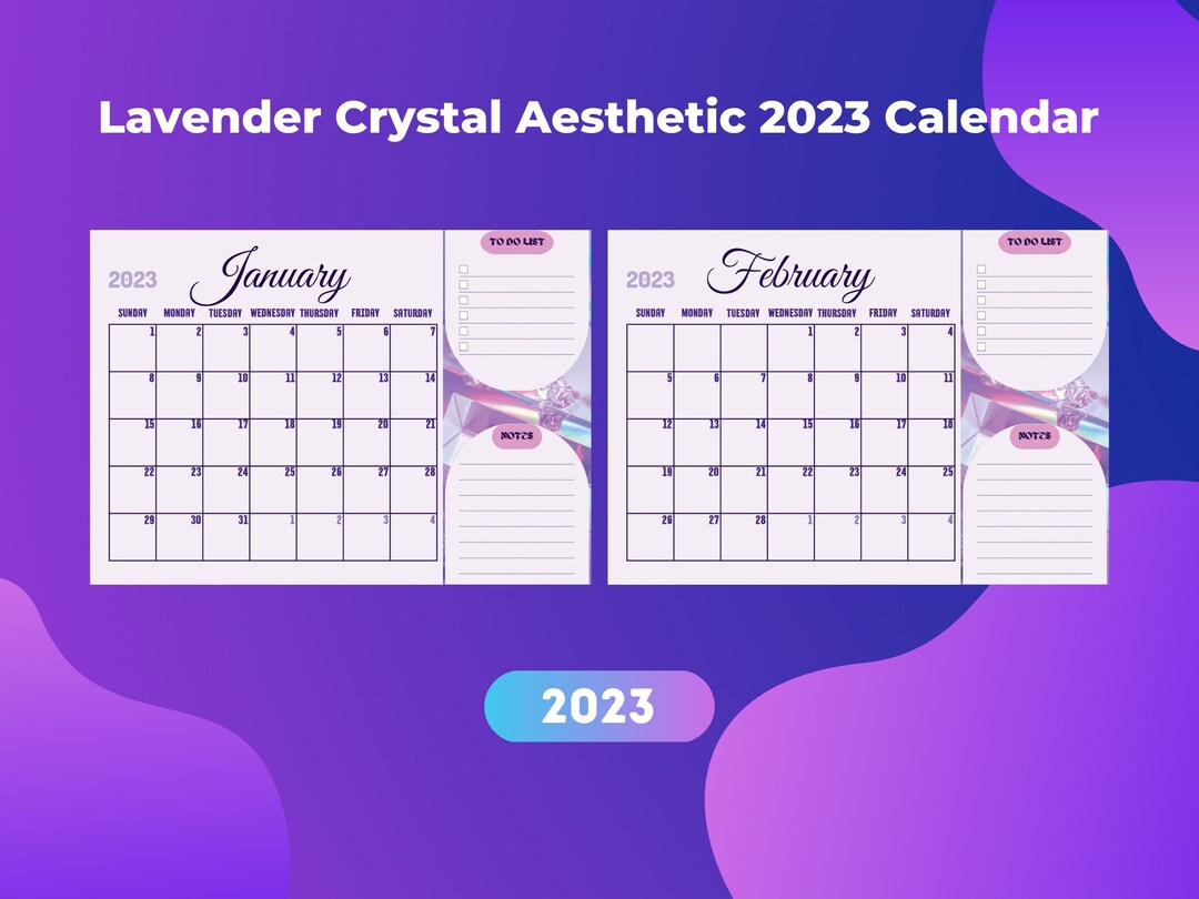 2023 Lavender Crystal Aesthetic Calendar Printable Landscape - Etsy