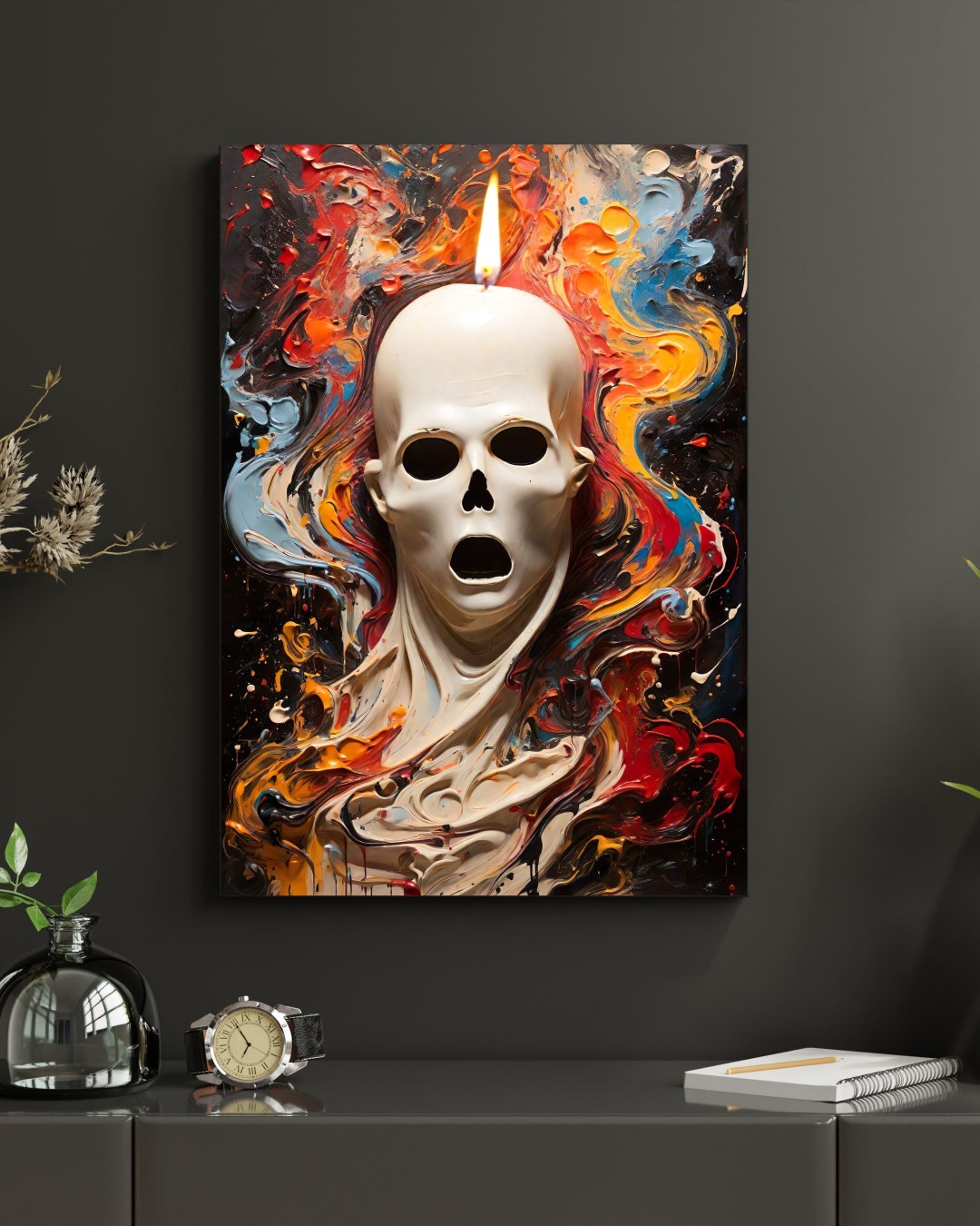 Halloween Ghost Face Painting Melts With a Candle Poster, Horror Spooky ...