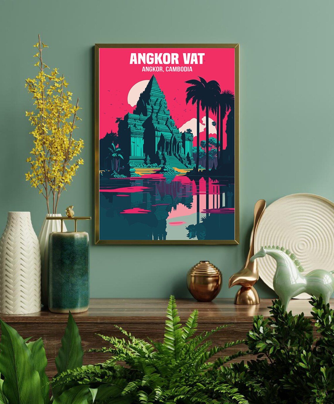 Angkor Wat Cambodia Travel Poster Khmer Empire Art Print Siem Reap Wall ...