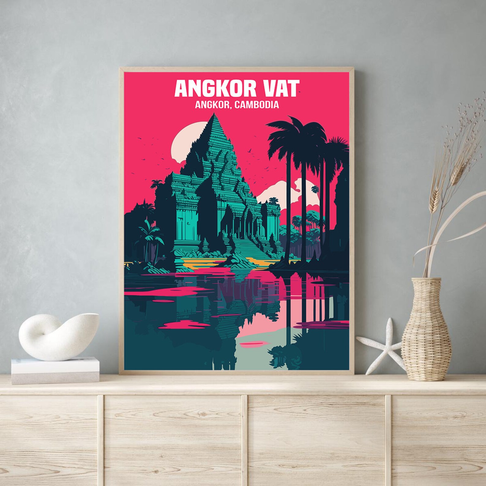 Angkor Wat Cambodia Travel Poster Khmer Empire Art Print Siem Reap Wall ...