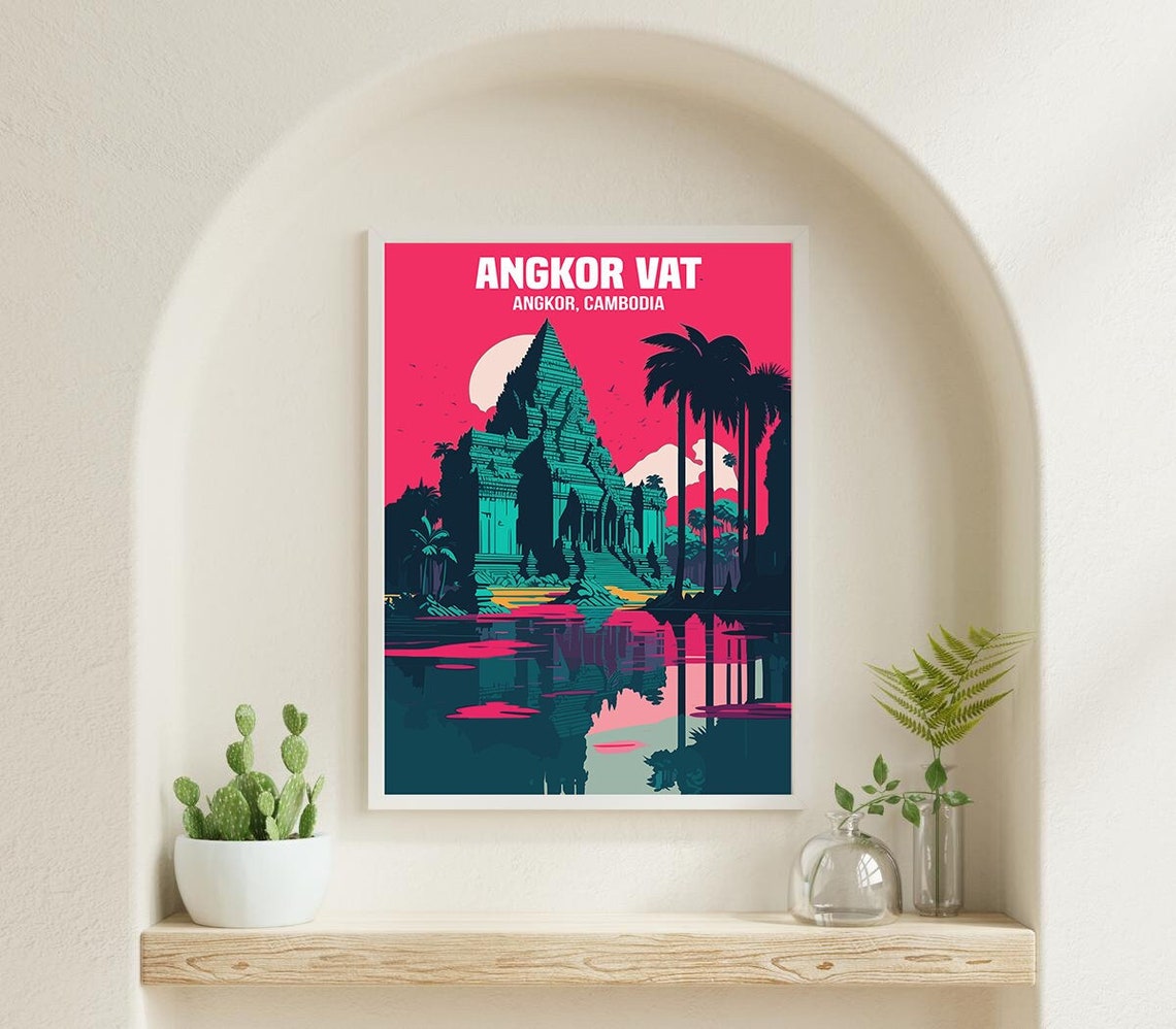 Angkor Wat Cambodia Travel Poster Khmer Empire Art Print Siem Reap Wall ...