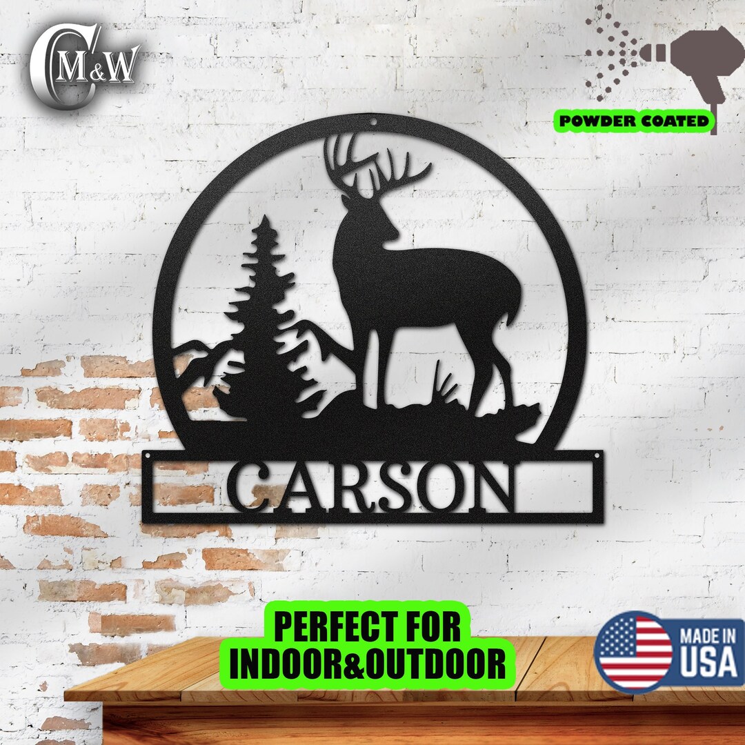 Custom Family Name Sign, Metal Deer Wall Art, Custom Metal Cabin Sign ...