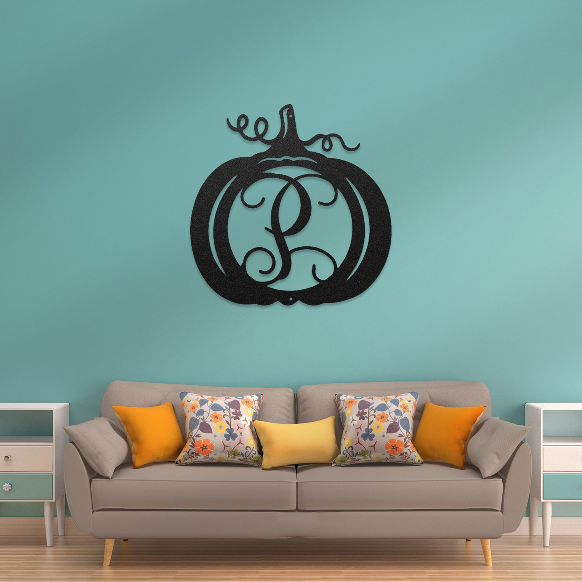 Custom Metal Pumpkin Sign, Initial Metal Sign, Pumpkin Door Hanger ...