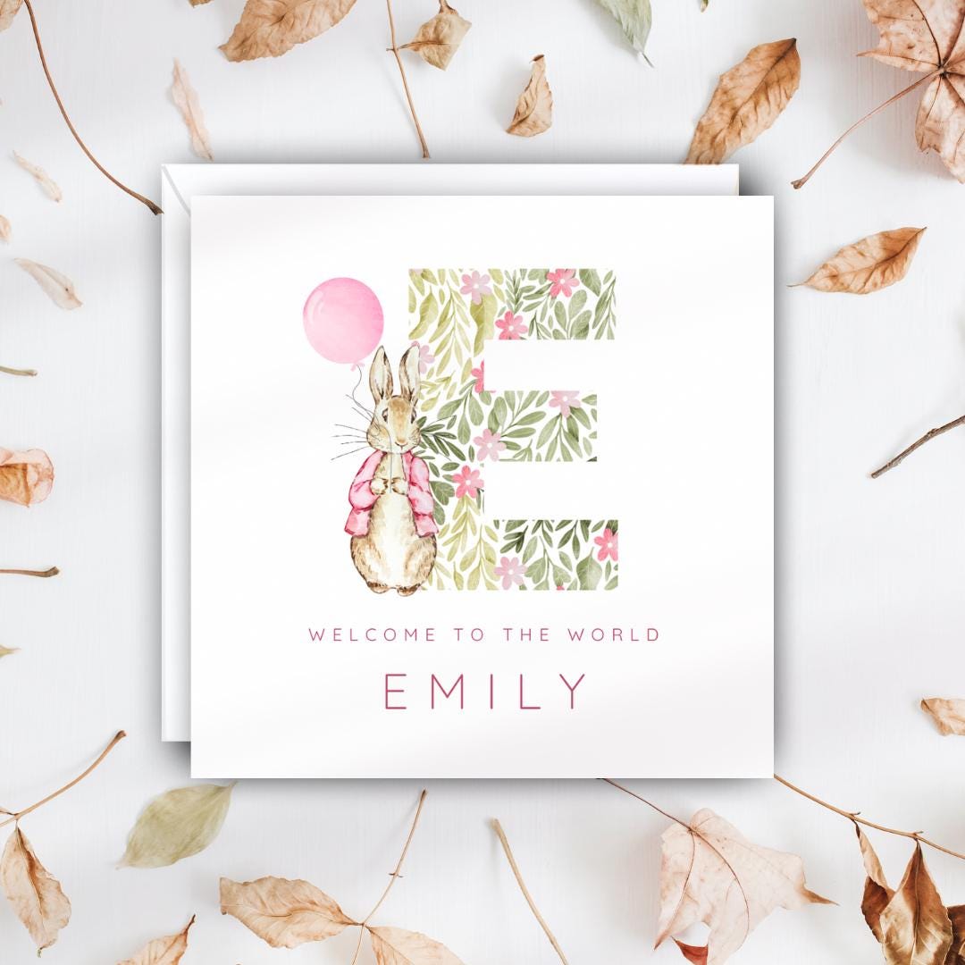Personalised New Baby Card Peter Rabbit Flopsy Rabbit Card Newborn Baby ...