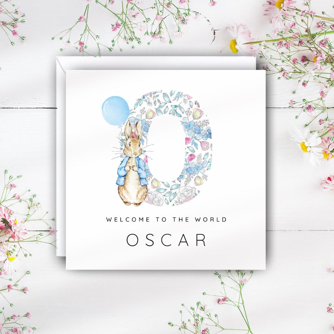 Personalised New Baby Card | Peter Rabbit Newborn Boy Girl Card ...