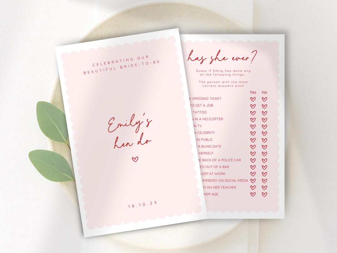 Hen Do Party Game, Has She Ever, Ever or Never, Pink Red Wavy Border ...
